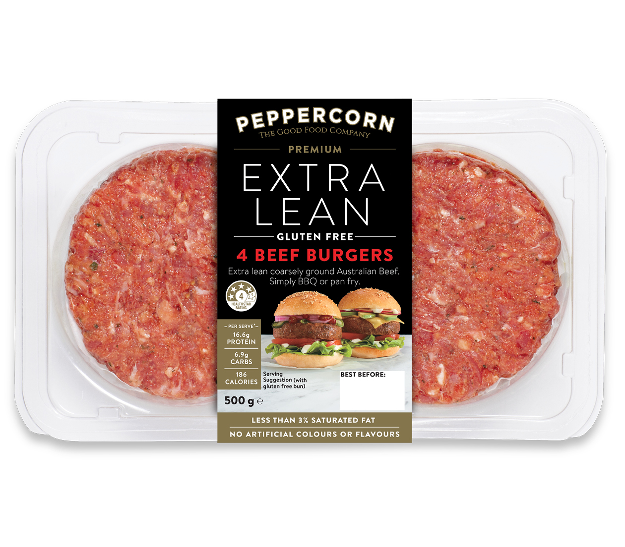 4 Beef Burgers - Peppercorn